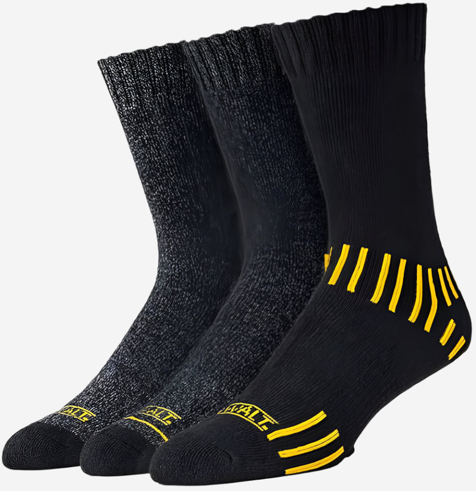 Dewalt Everyday Cotton Blend Work Socks, Black (3-Pairs)