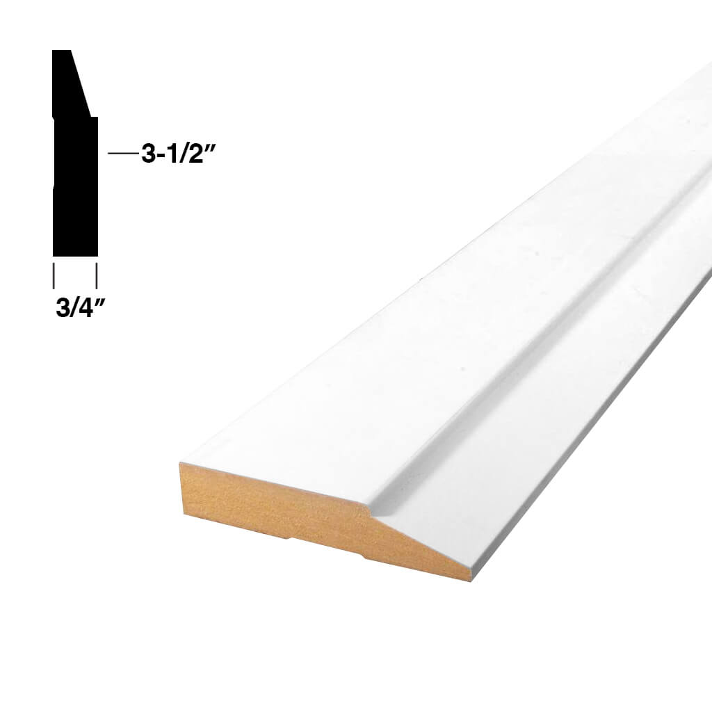 T158E 3/4 in. x 3-1/2 in. Primed MDF Step Bevel Casing Moulding