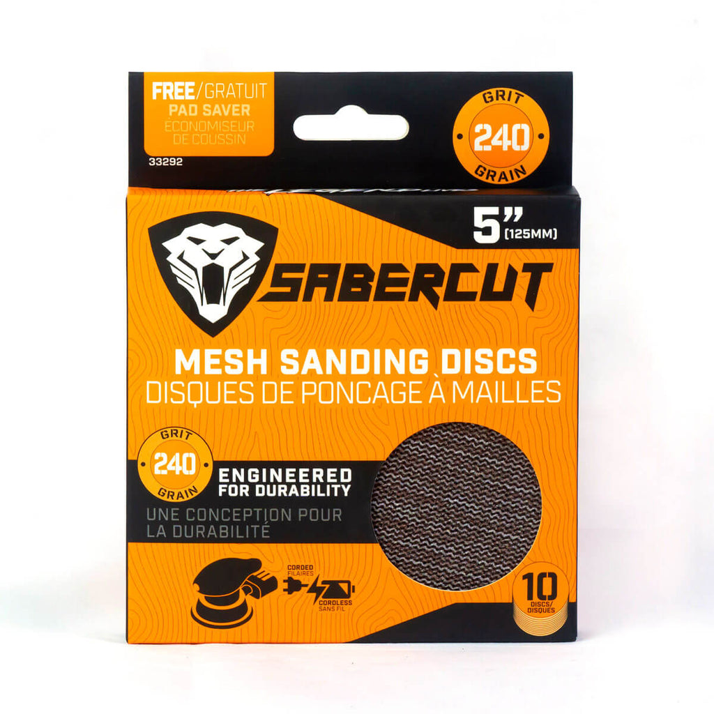Sabercut 240 x 5 in. Grit Mesh Sanding Discs With Free Pad Saver (10-P