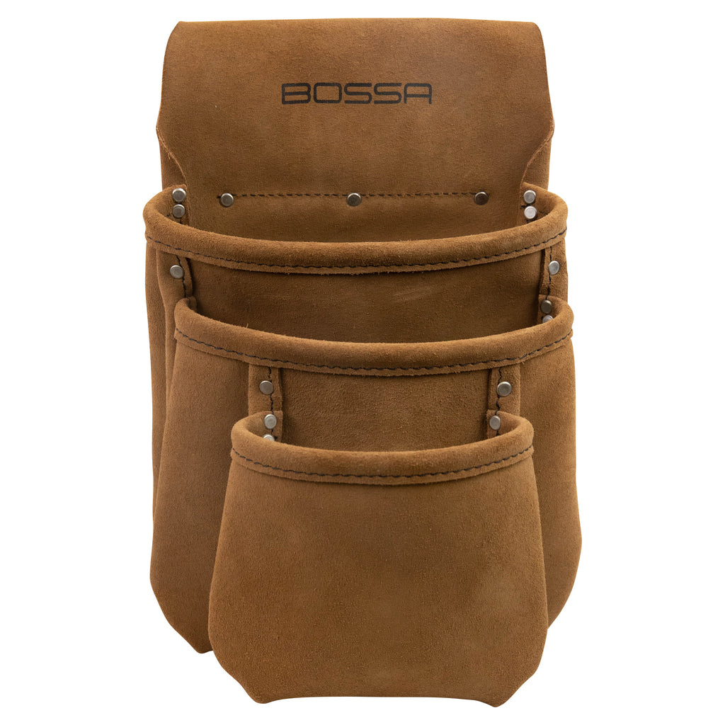 BOSSA 3-Pocket Tabaco Brown Leather Drywall Pouch
